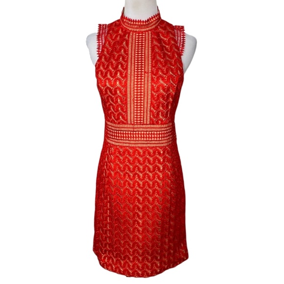 Nikibiki | Dresses | Nikibiki Sleeveless Red And Tan Illusion Mock Neck ...